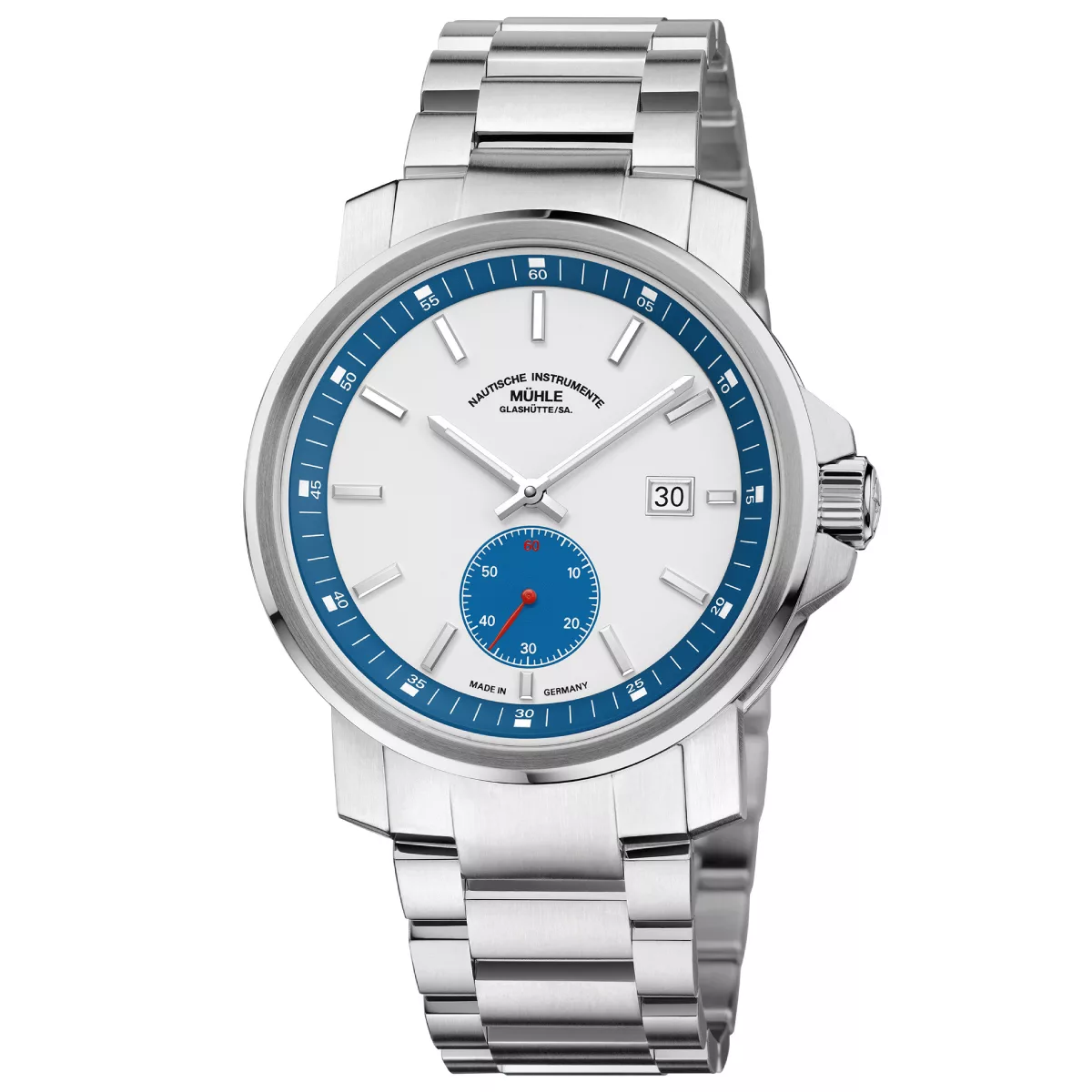 Mühle-Glashütte 29er Big Small Second Stone on steel bracelet ...