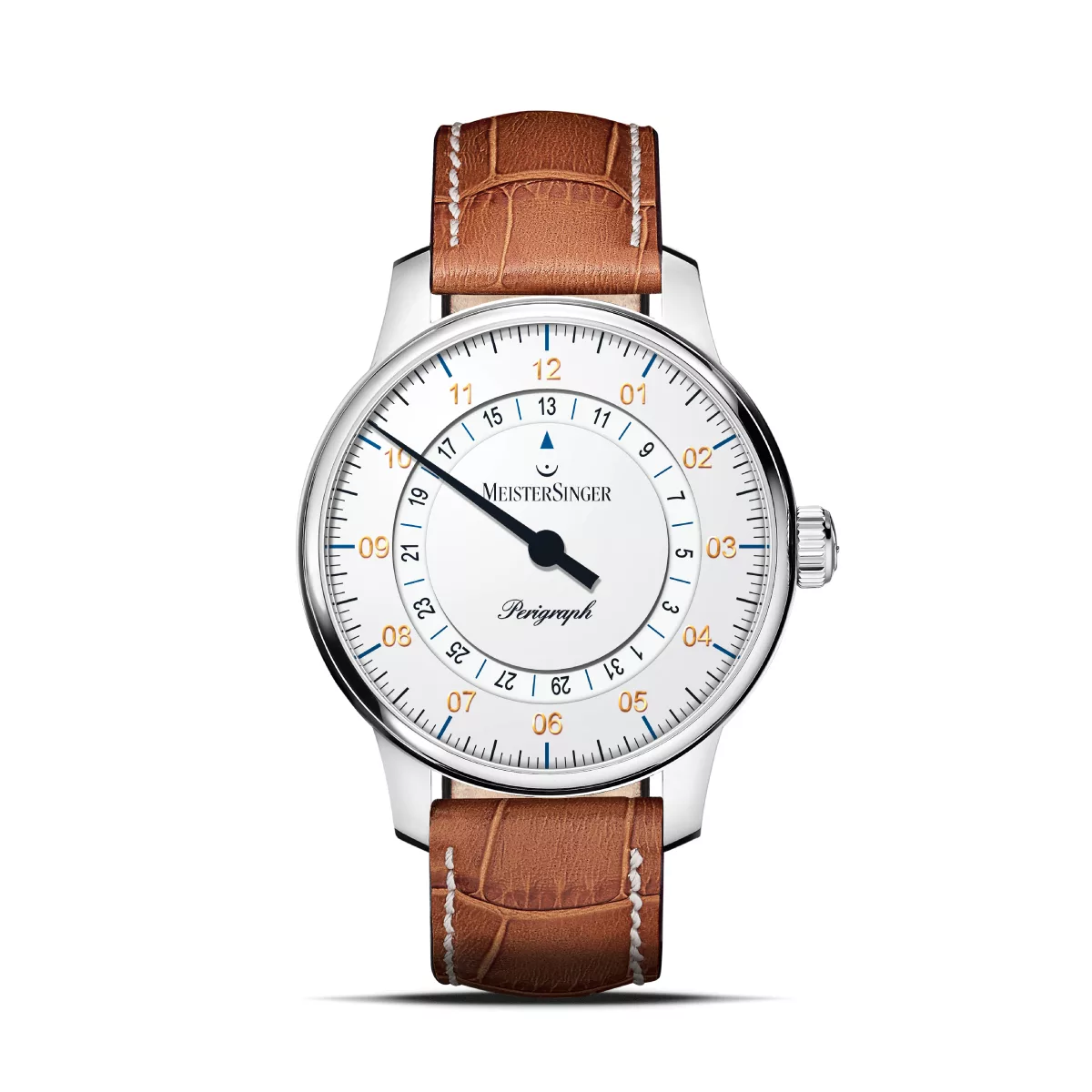 MeisterSinger Perigraph White 38mm – Swiss SW300 Watch with Open Date Ring