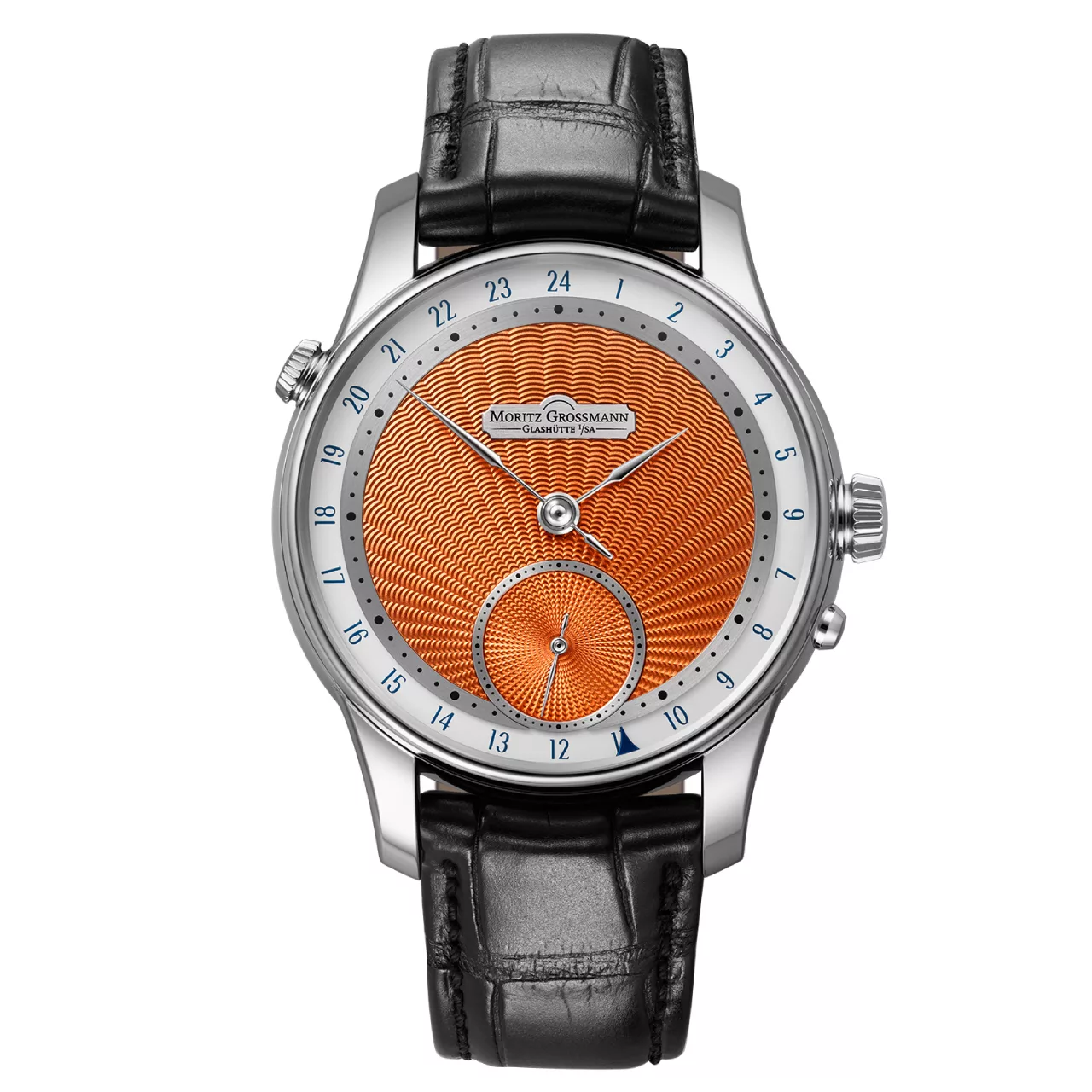 Moritz Grossmann GMT Guilloche Orange | Hand-Guilloche Dial