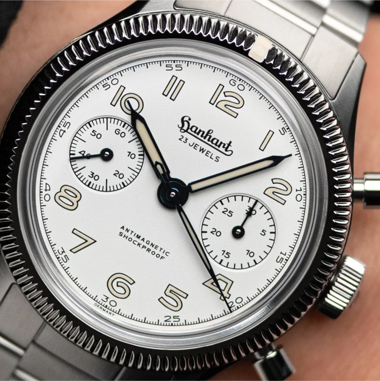 Hanhart 417 ES Moby Dick 39 mm White Dial Chronograph | Define Watches